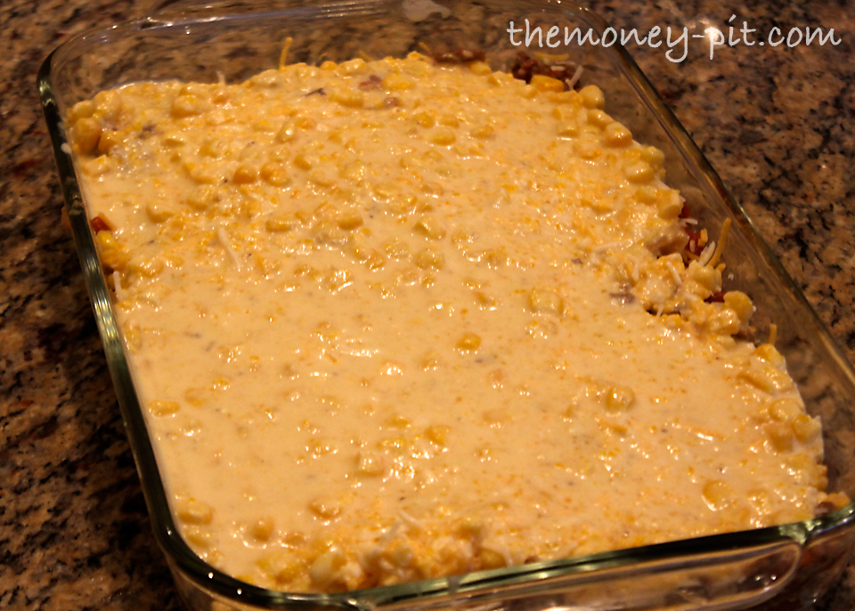 Bake for 30 minutes until top is golden and cornbread is cooked through.