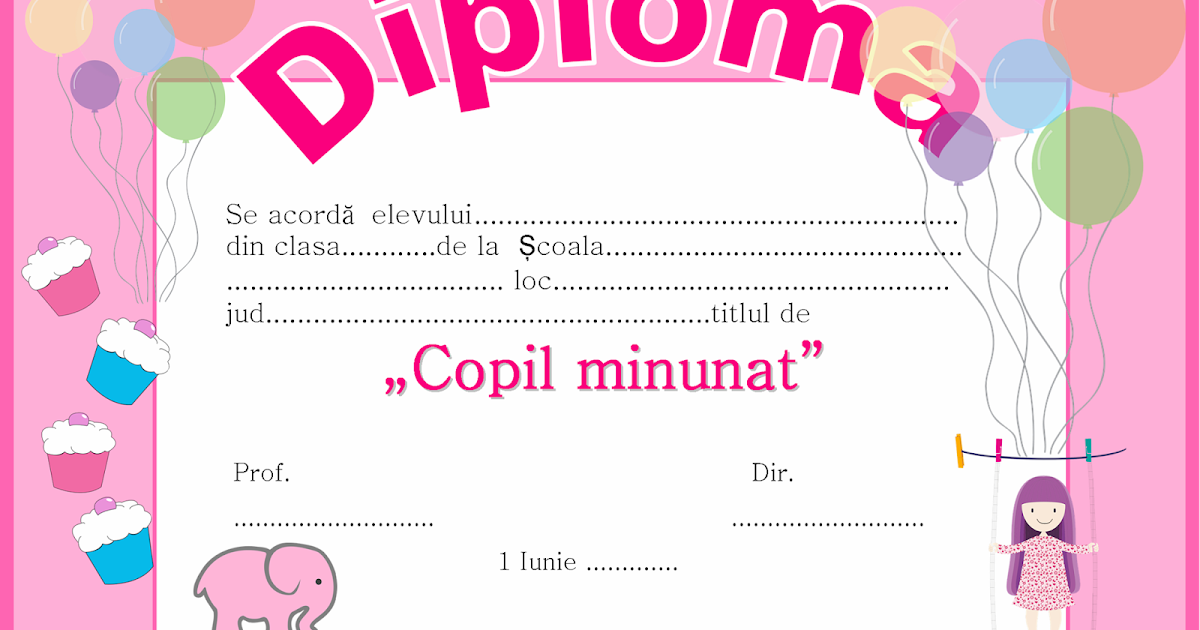 Diploma pentru 1 Iunie (3 modele) - Materiale didactice de 10(zece)