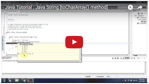 Java Ee Java Tutorial Java String Tochararray Method