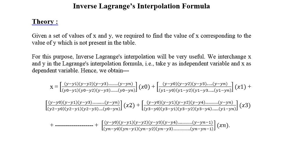 Inverse lagrange interpolation formula theory, algorithm and flowchart ...