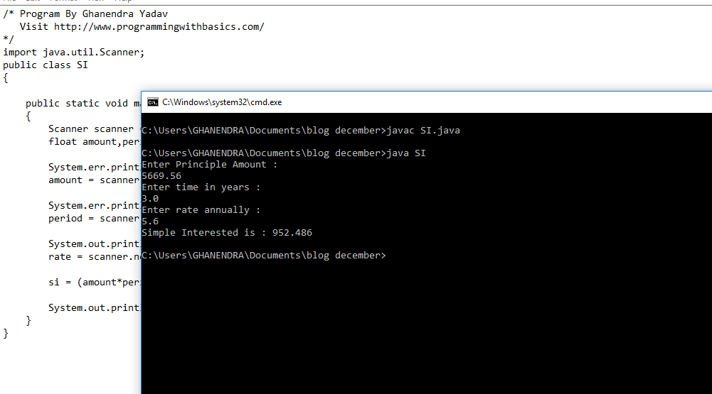Java Program For Calculate Simple Interest