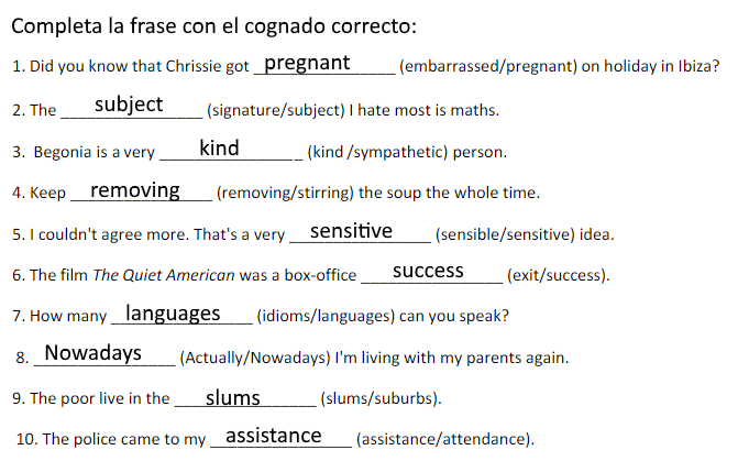 Cognates and false cognates: Exercises of Cognates