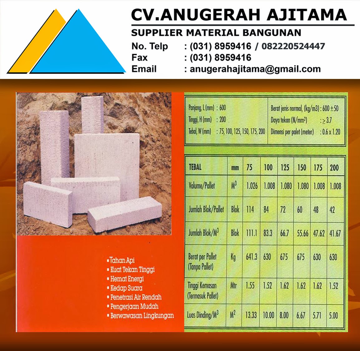 JUAL BATA RINGAN JAYA CELCON - CV. ANUGERAH AJITAMA