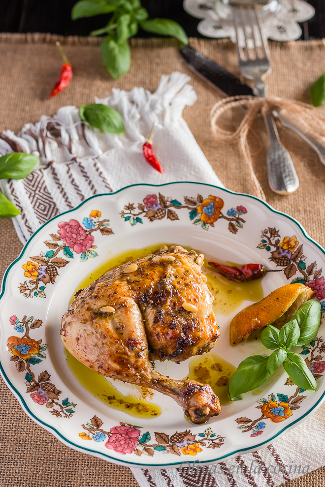 Pollo asado con pesto y limón | Olivas en la cocina
