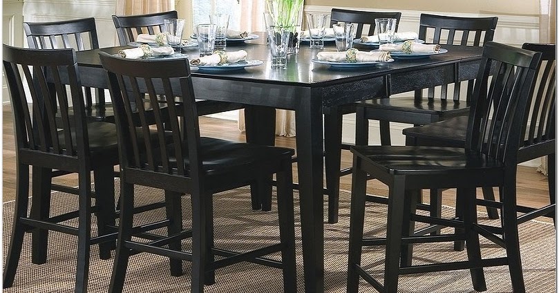 9pcs Contemporary Black Counter Height Dining Table 8 Stools Set