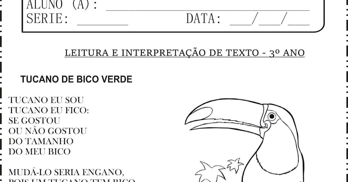 Leitura e interpretação de texto para imprimir: Tucano de bico verde ...