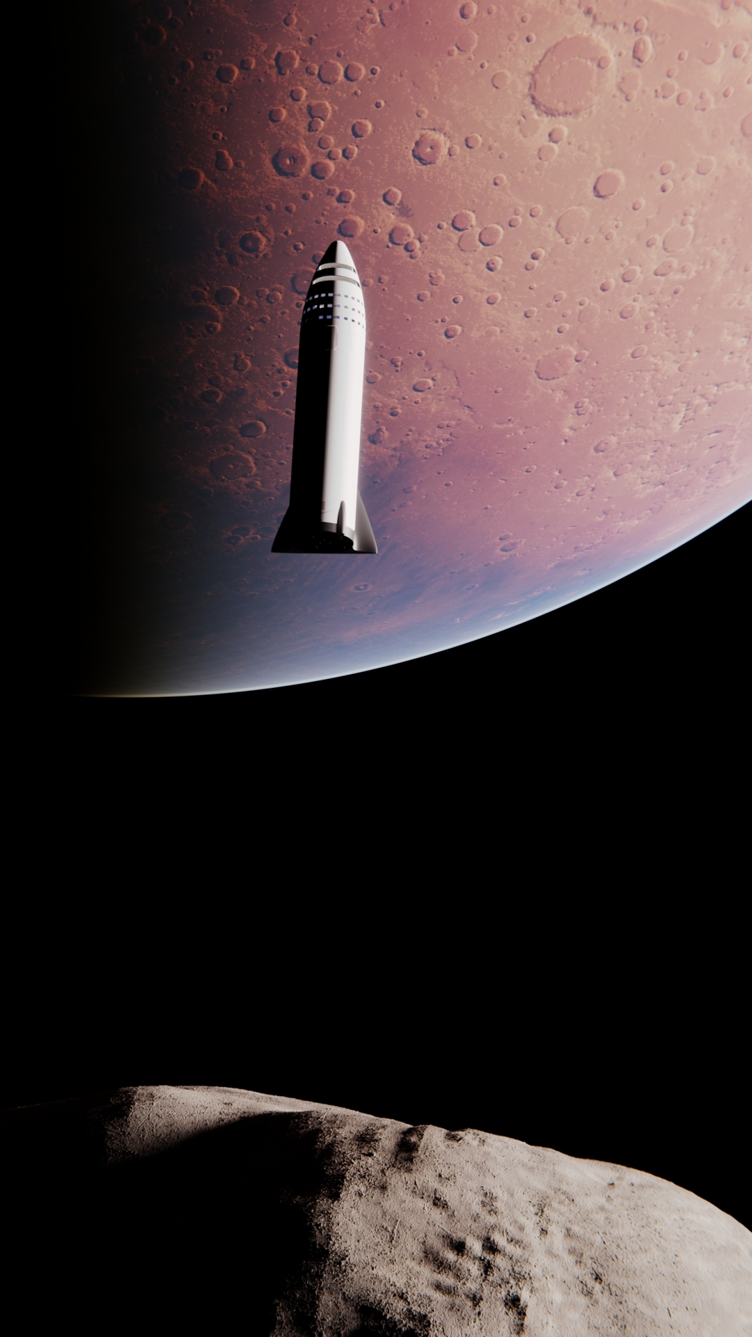 SpaceX BFR spaceship approaching Phobos by Mack Crawford | human Mars