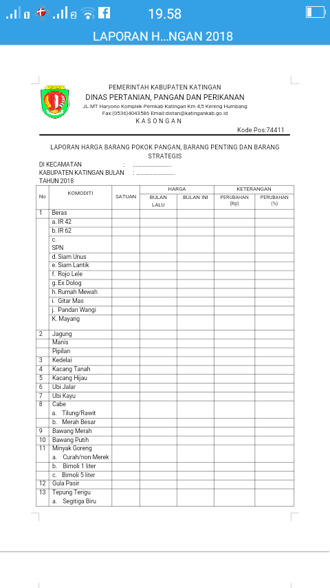 Tabel Data Harga Pangan