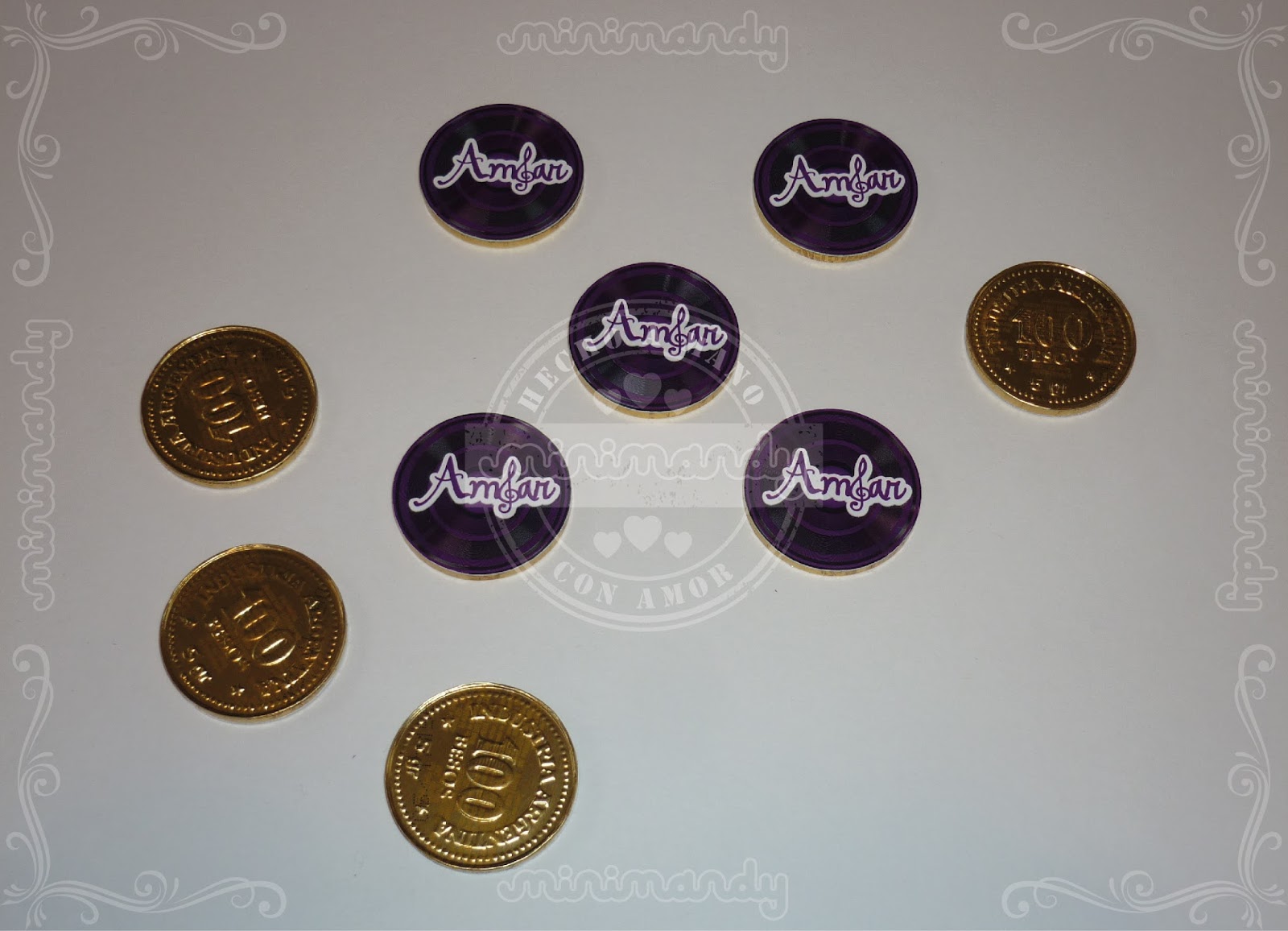 MinimandySign: Moneditas de chocolate personalizadas.
