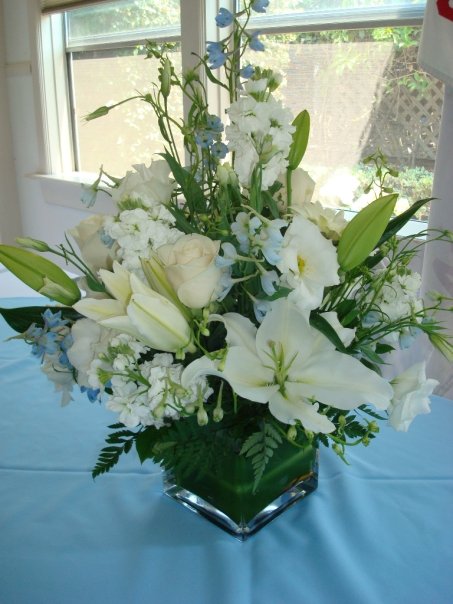 Bernardo's Flowers - Oxnard: White & Baby Blue Baptism Flowers