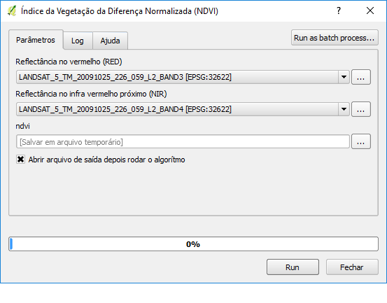 Cálculo automático do NDVI através de "Modelo" do QGIS