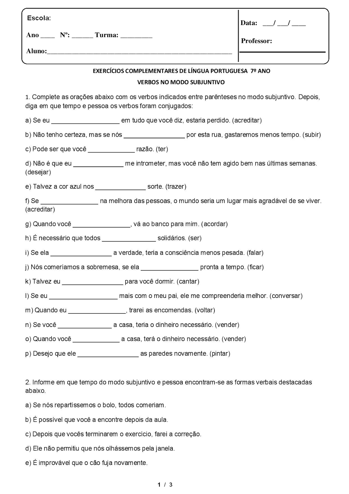 Exercícios De Português 7 Ano Com Gabarito - BINKEDU