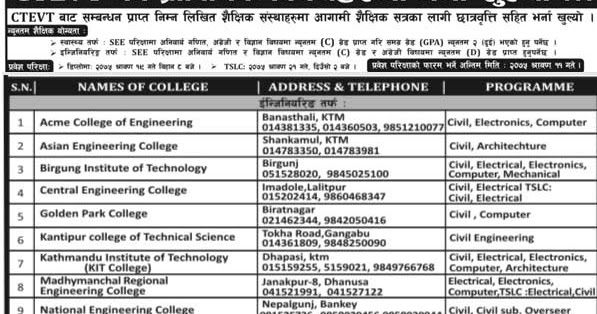 CTEVT announces admission for various programs