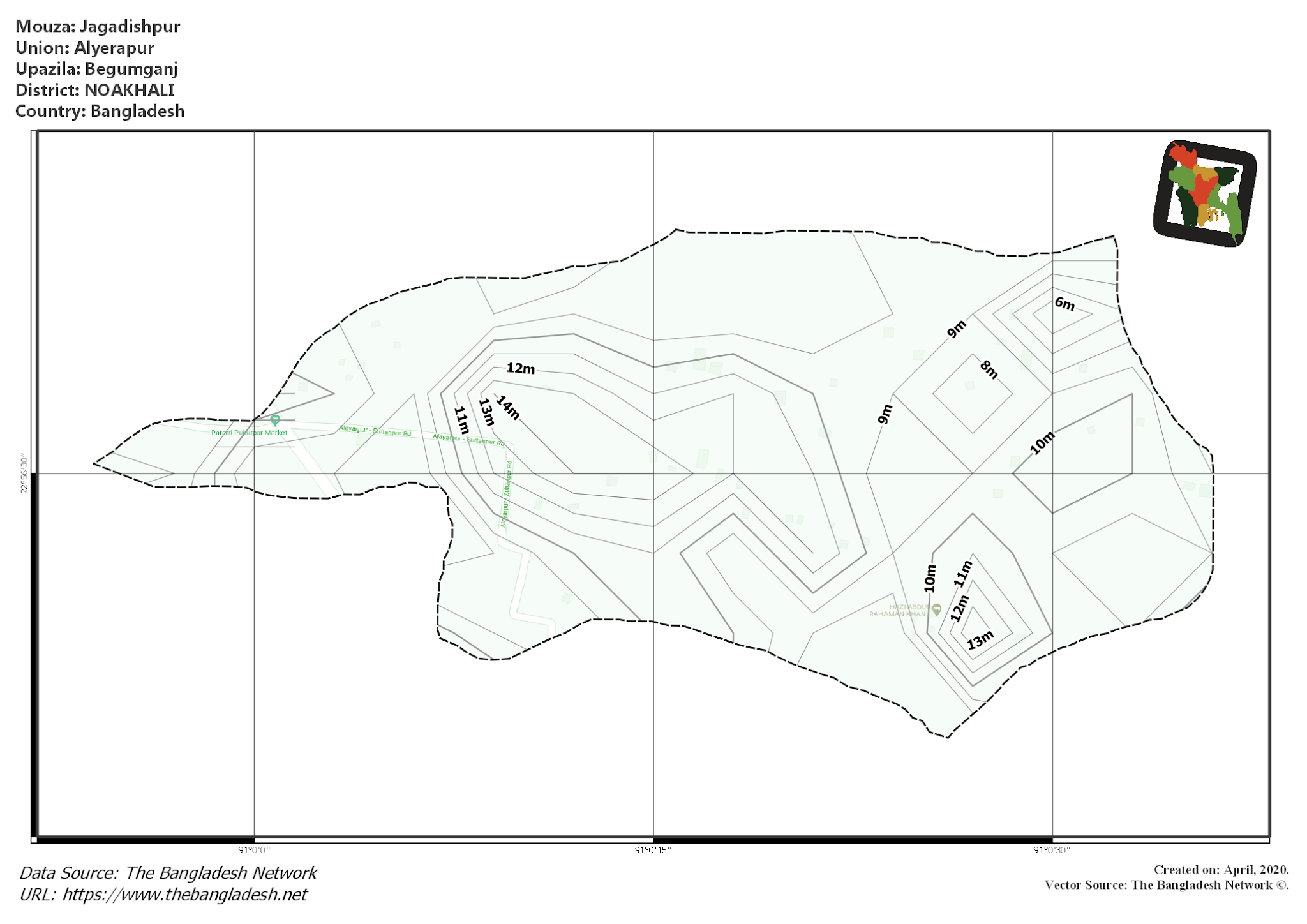 Map of Jagadishpur Mouza, Begumganj, Noakhali
