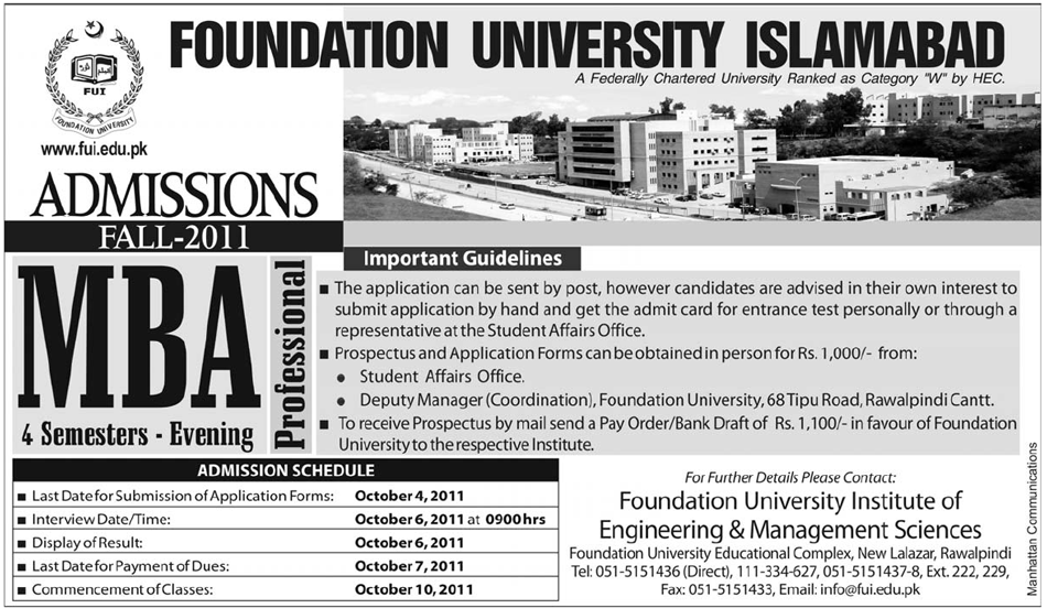 Admission in Pakistan: 18 Sept 2011