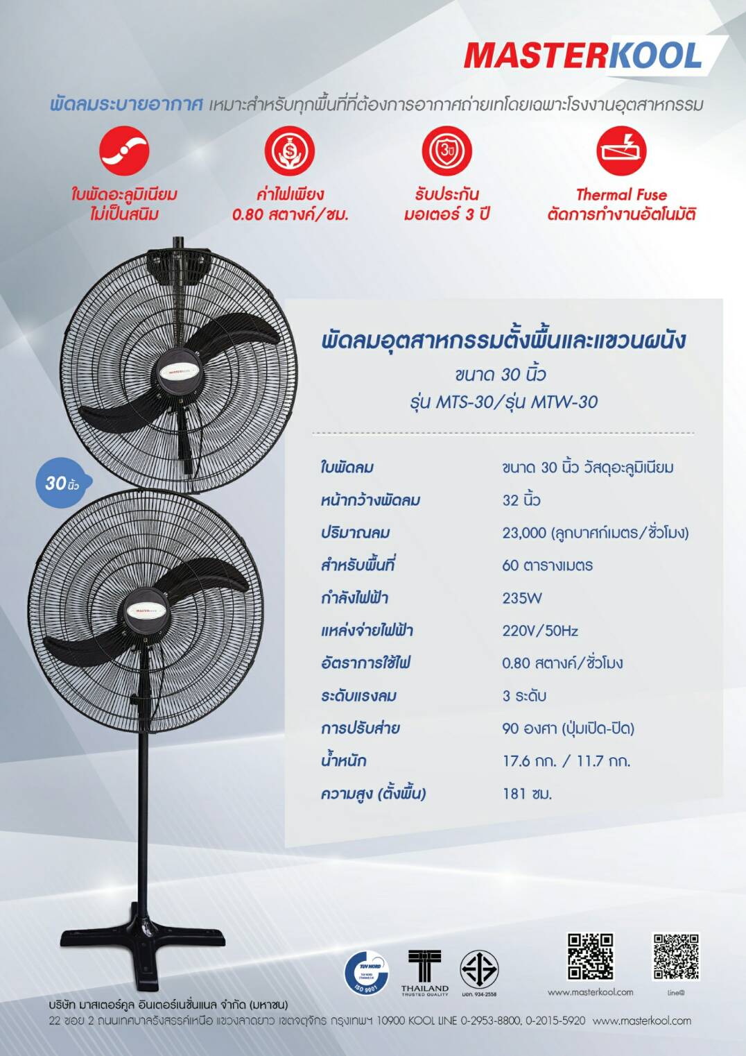 MASTERKOOL รุ่น MTS-30 พัดลมอุตสาหกรรม แบบตั้งพื้น 30 นิ้ว | ซื้อพัดลม ไอเย็น ราคา ถูก พัดลม ทำ ...