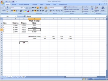 Cálculo de la TIR mediante EXCEL