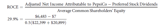 The calculation of the ROCE of PepsiCo for 2012, using the adjusted ...
