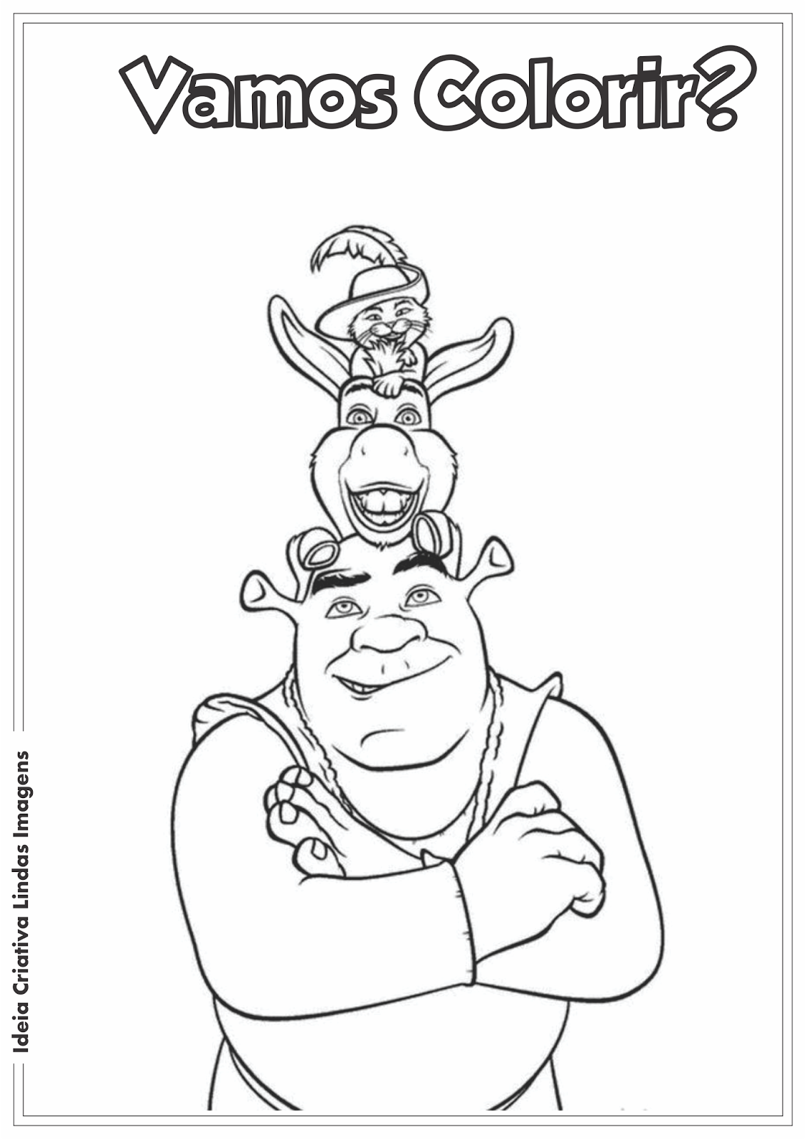 Shrek Burro e Gato de Botas desenho para colorir