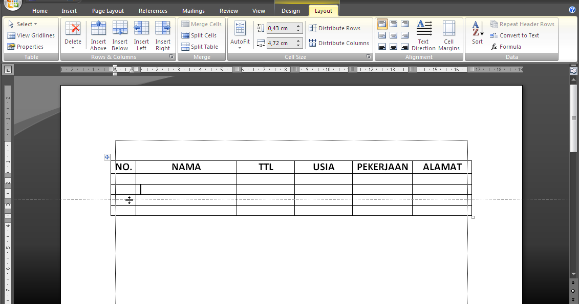 Cara Merubah Tinggi Baris Pada Sebuah Tabel di Microsoft Word 2007 ...