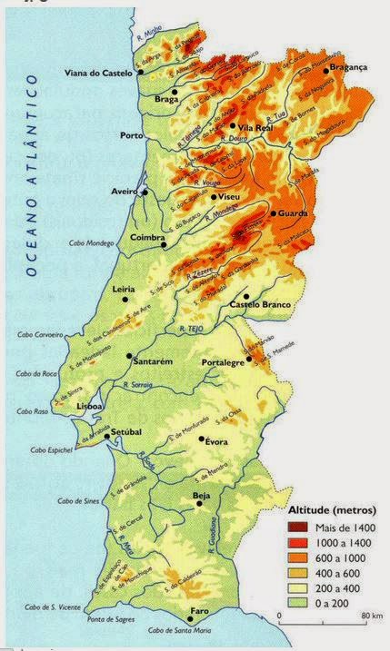 Aprender Mais Geografia: Mapa Hipsométrico de Portugal Continental