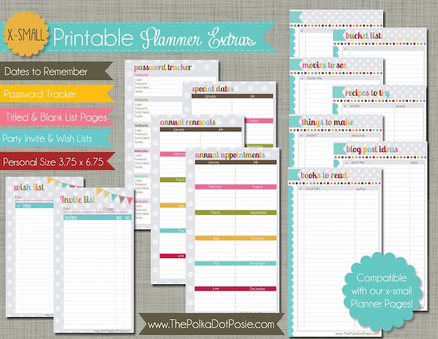 The Polka Dot Posie: NEW X-Small Personal Size Planner Pages for Your ...