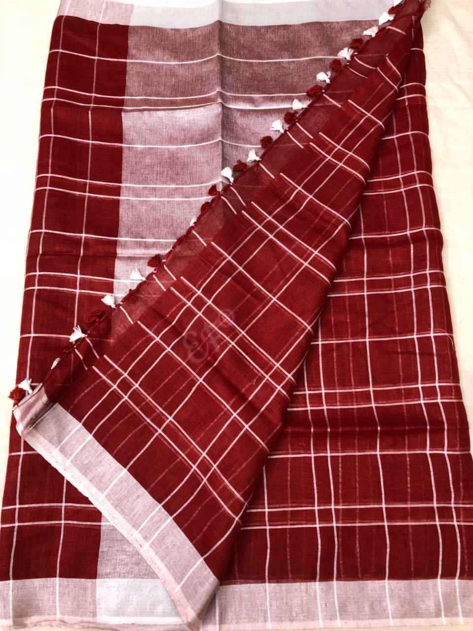 Pure Lenin Cotton Sarees With Checks Design