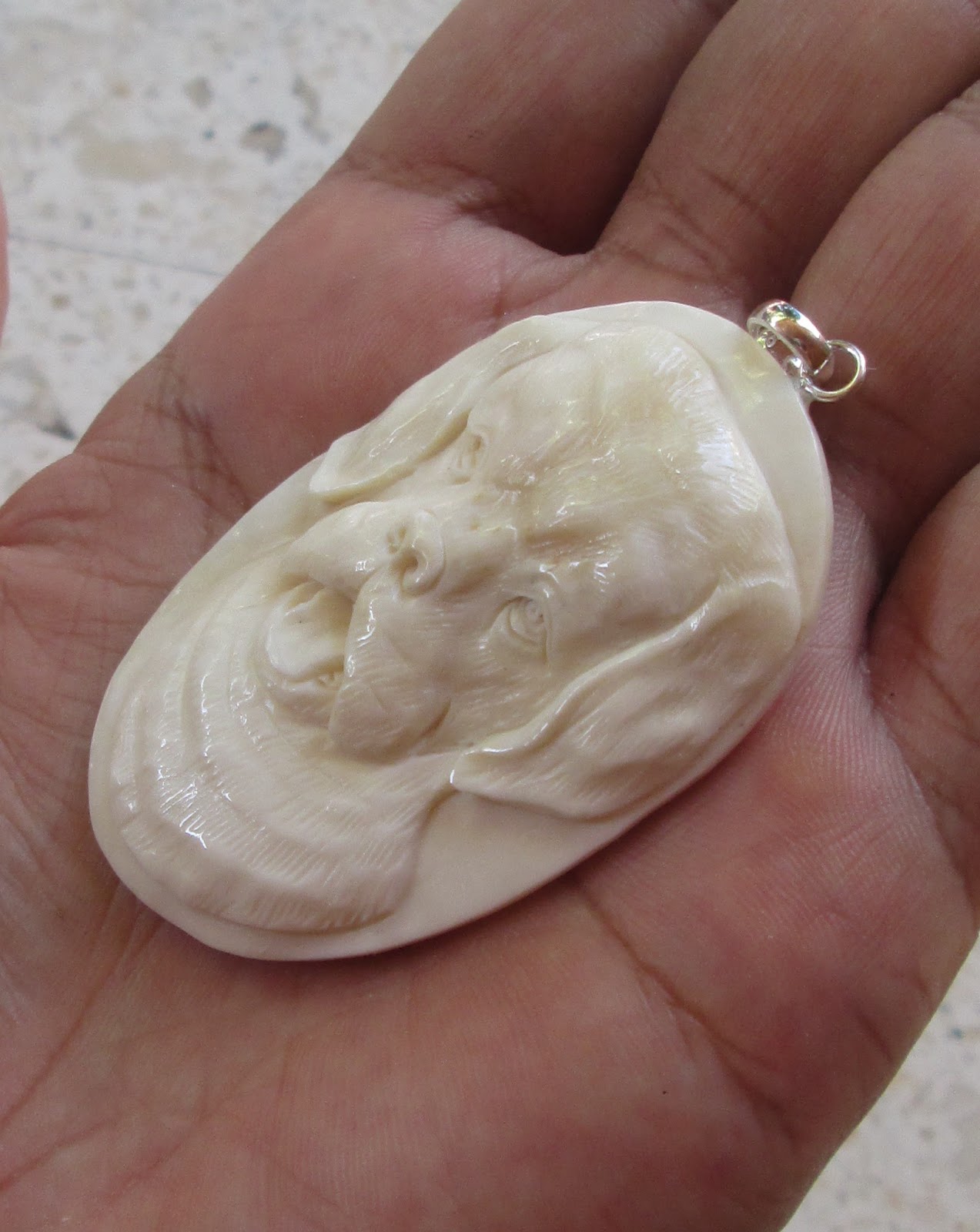 Bull Dog Bone Carving Pendant - Bone Pendants | Bone Carving | Carved Bone