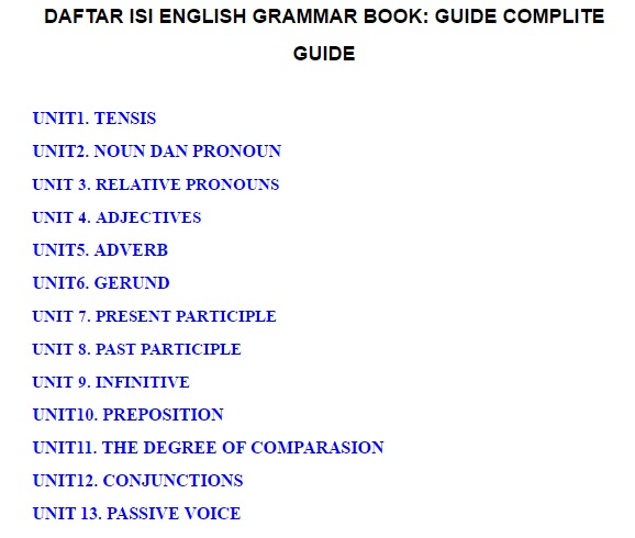 DAFTAR ISI ENGLISH GRAMMAR BOOK: GUIDE COMPLITE GUIDE - AGUNG TUTORIAL