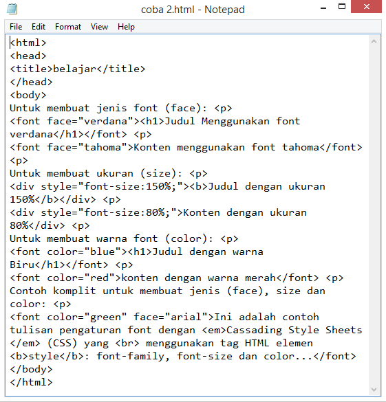 Cara Mengganti Jenis, Ukuran, dan Warna Font Pada HTML