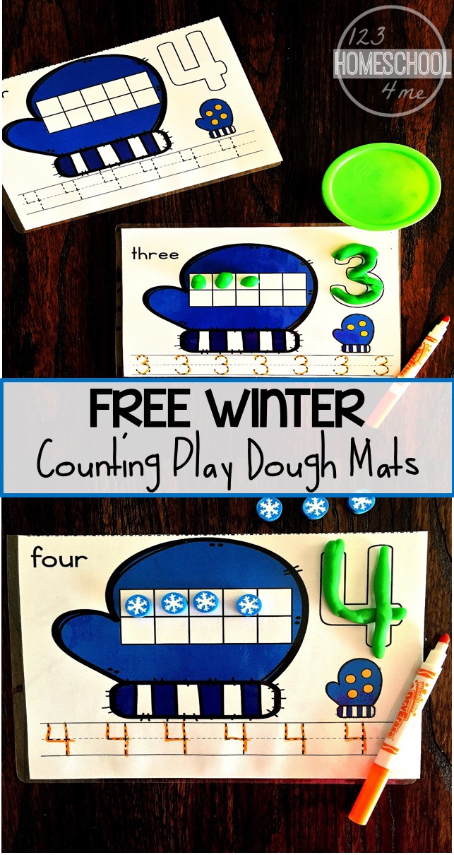 FREE Winter Play Dough Counting Mats