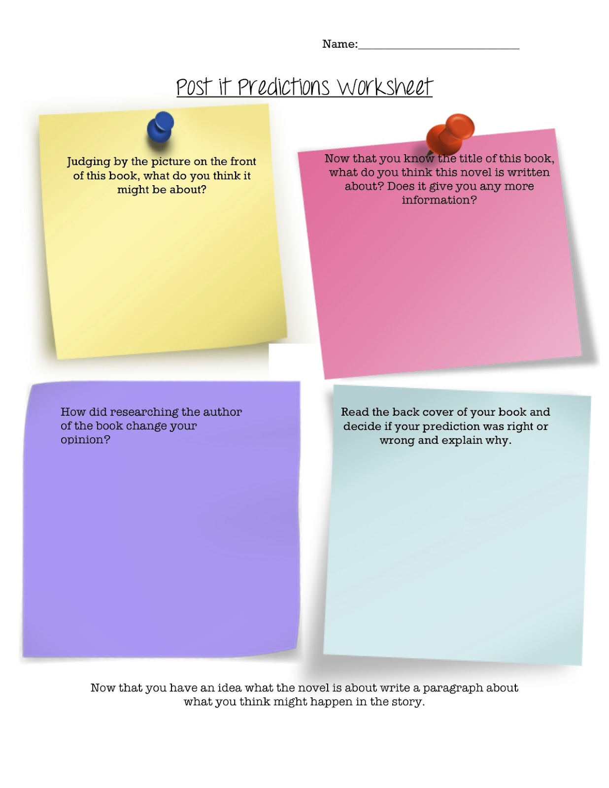 Teaching With Class!: Post-It Predictions Worksheet/ Activity for ...