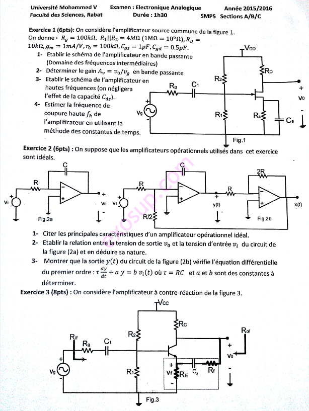 contrôles corrigés électronique analogique smp s5 FS Rabat - ExoSup
