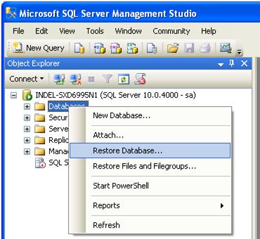 Restore a Database In SQL Server Managment Studio.
