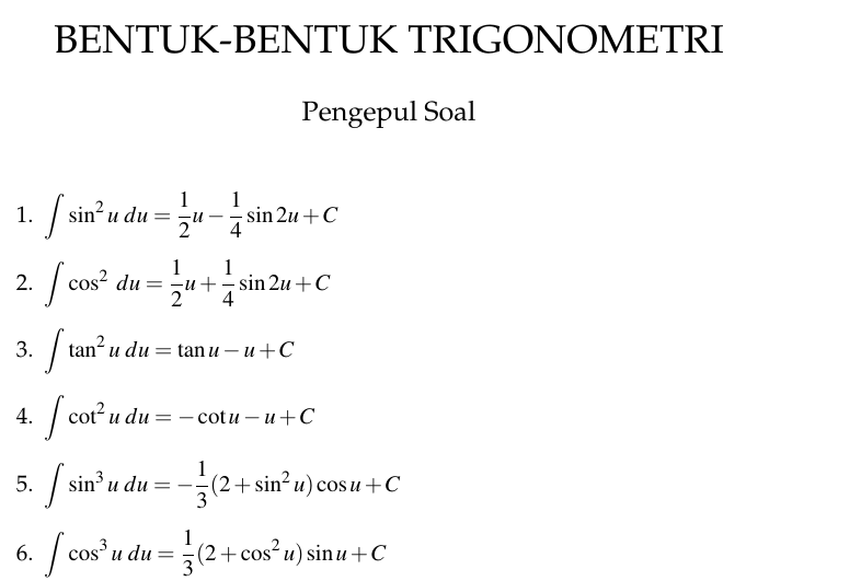 Tabel Integral Bentuk Trigonometri | Pengepul Soal: Tabel Integral ...