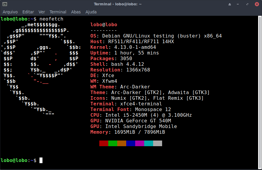 Informações do sistema com neofetch, para Debian, Ubuntu e derivados.