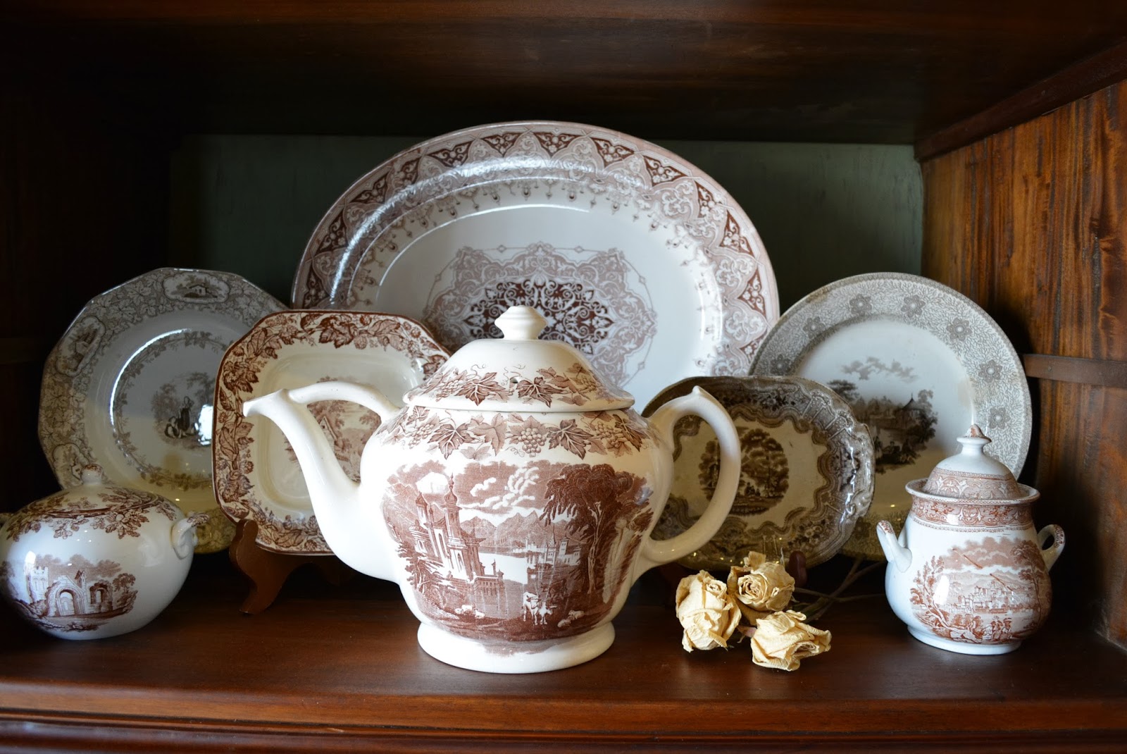 Dining Room Updates ~ Brown Transferware Display