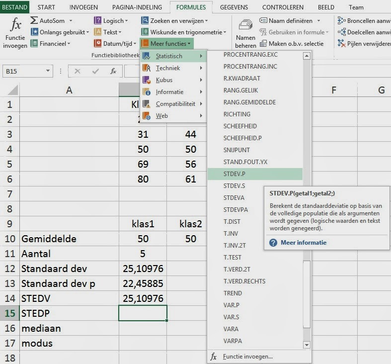 Tips voor Excel: Statistiek - Standaardafwijking STDEV.P