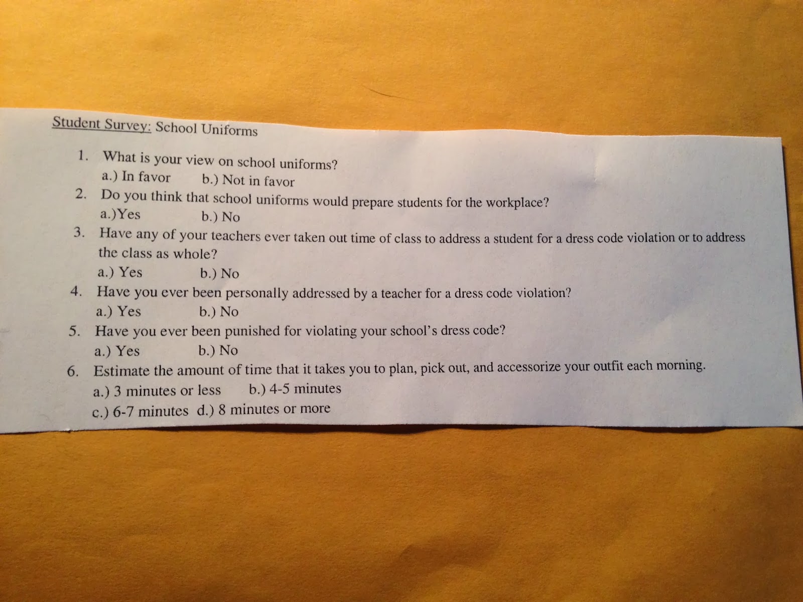 School Uniforms: School survey