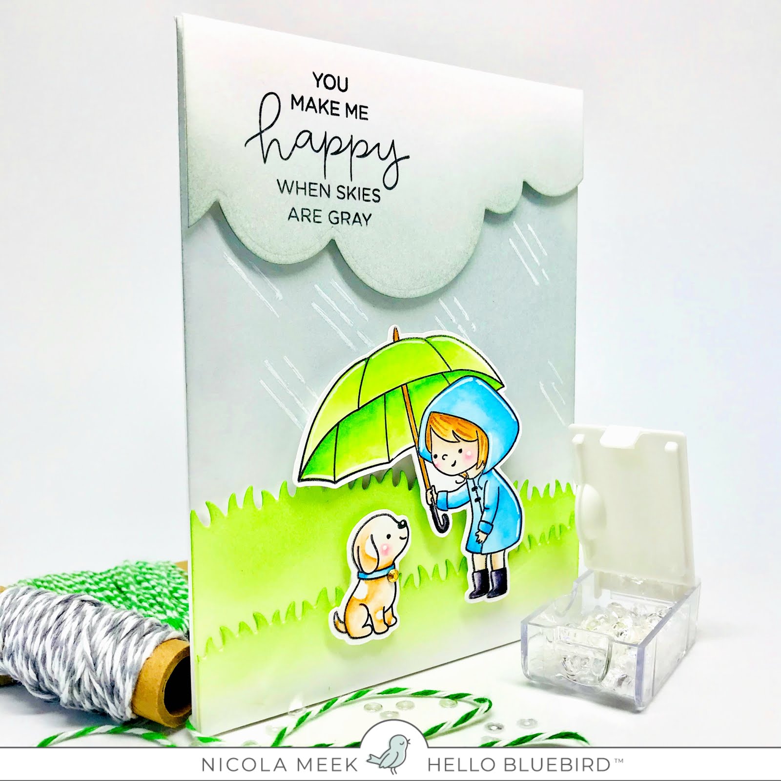 Nicky Noo Cards: Rainy Day - Hello Bluebird