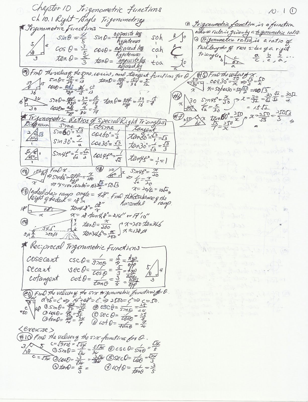 Seans Math Page Algebra 2 Class Note Chapter 10