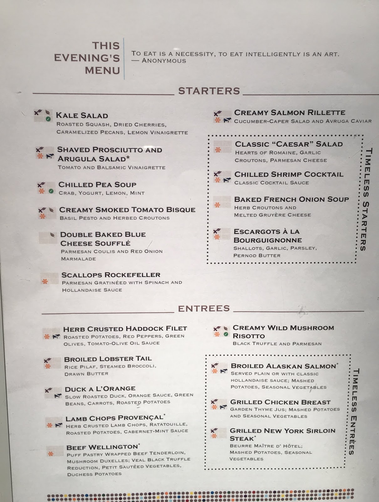 Celebrity Cruises: 7 menus from the main dining room — Juanita Ng