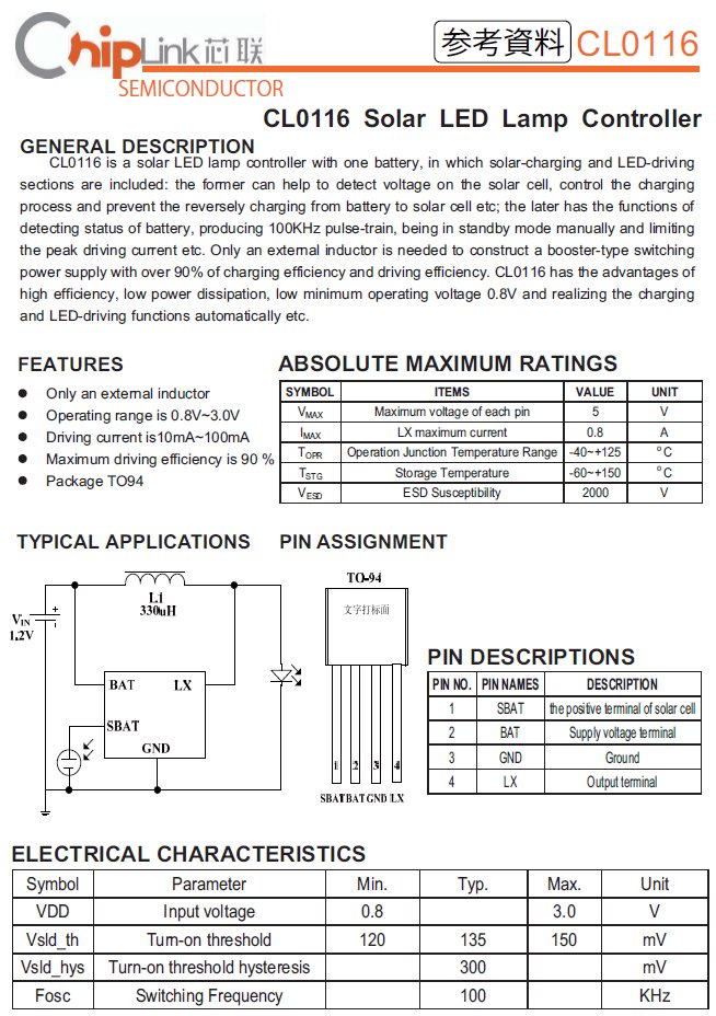 Elektronik, Hard- und Software: Step-UP mit Solarlampen IC's CL0116 ...