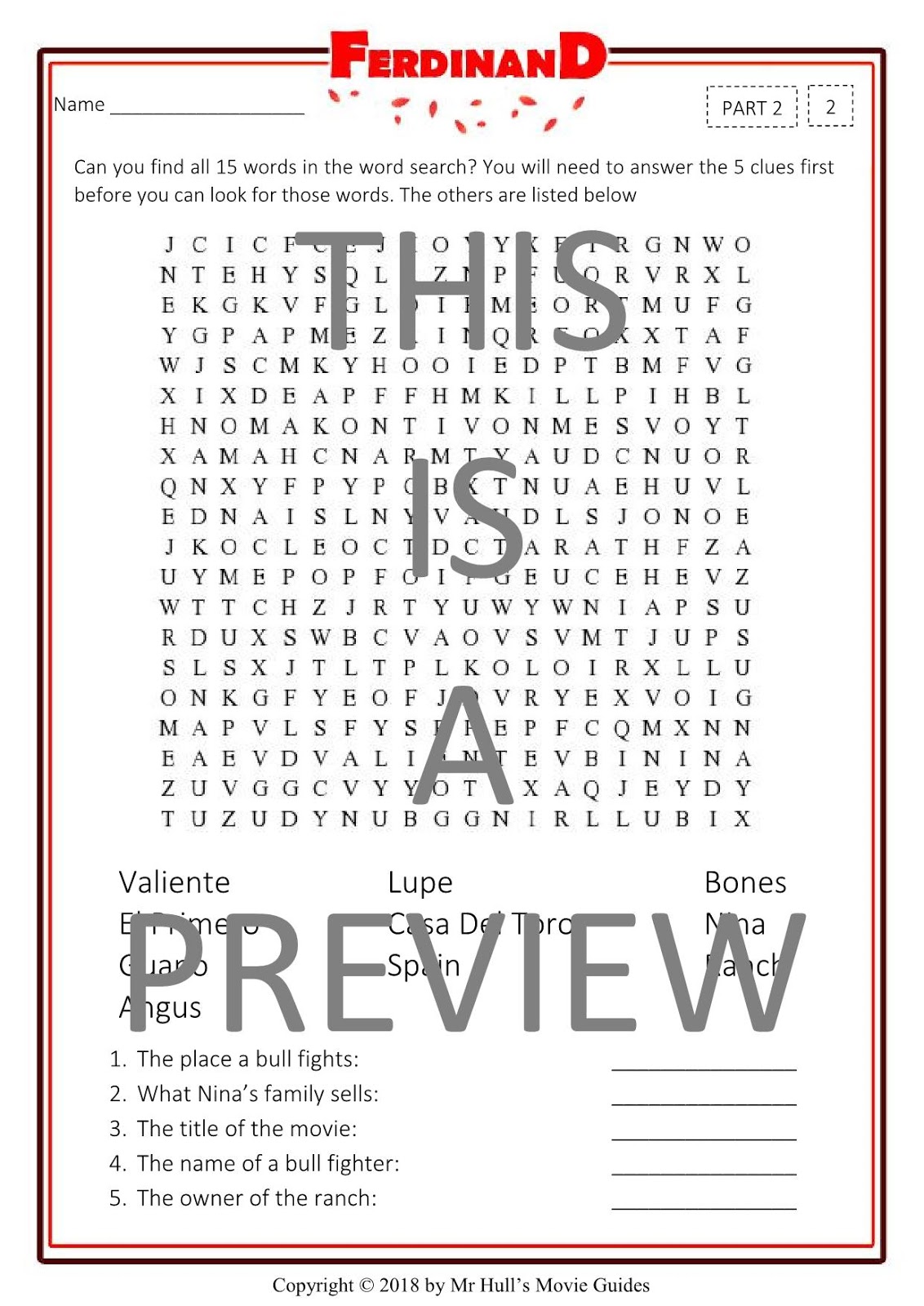 Ferdinand Movie Guide + Activities - Answer Key Included ~ Movie Guides ...