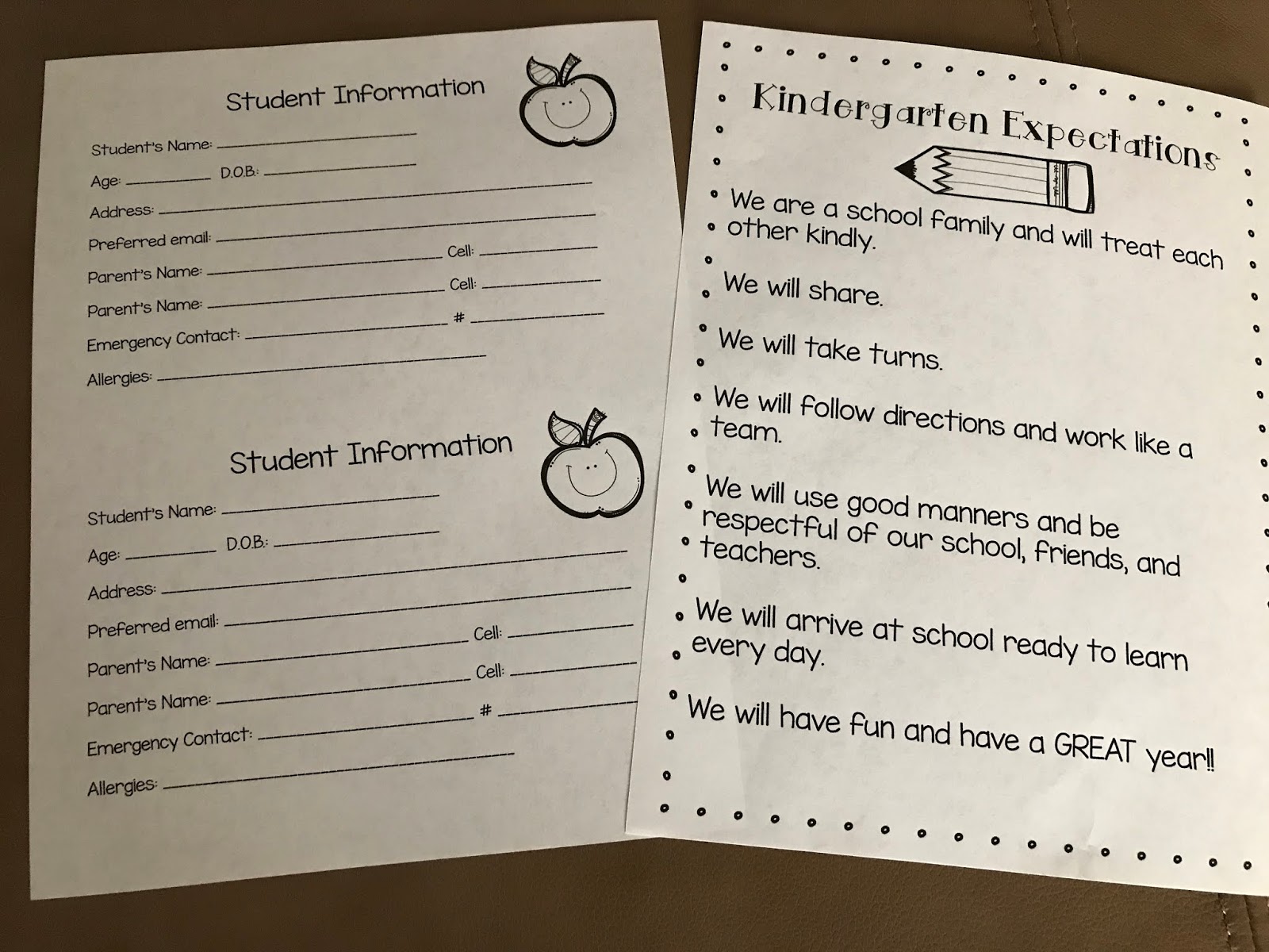 Back to School Student information | Sunshine and Rainbows in Teaching