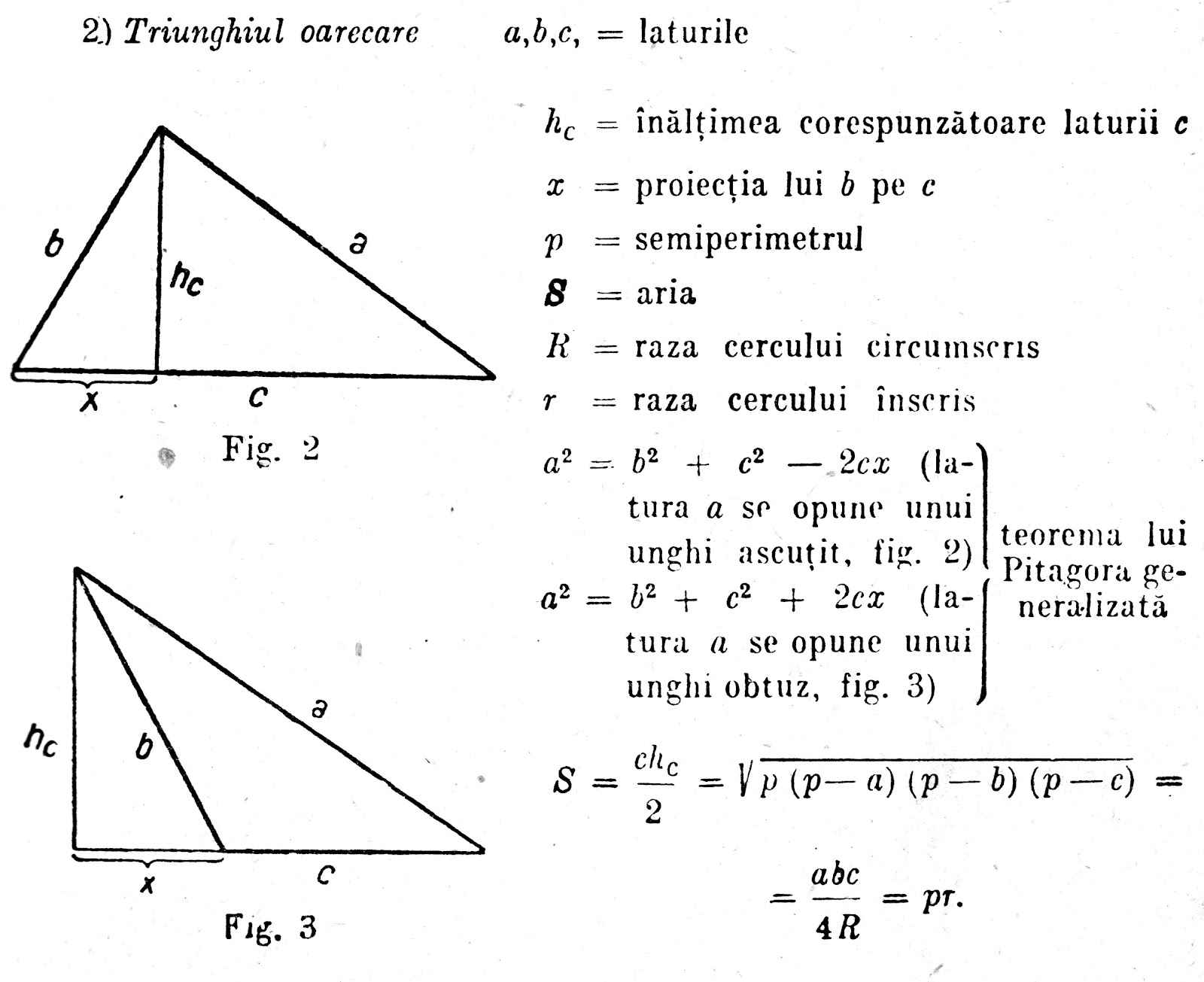 tabele matematice uzuale online: Geometria, triunghiul oarecare