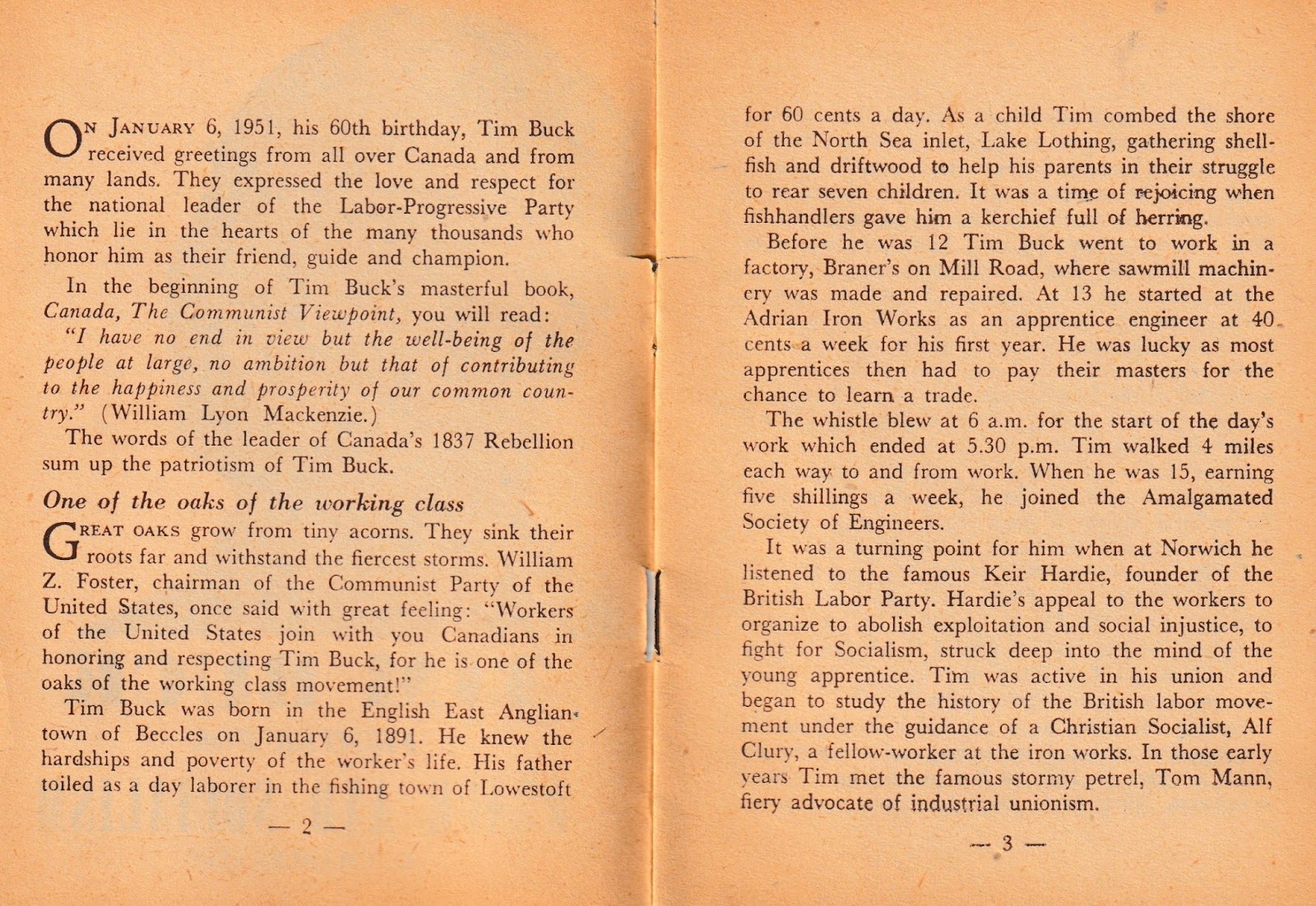 The Left Chapter: Tim Buck - Fighter for Peace and Socialism 1951