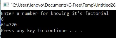 All C Programs: Program 312: Factorial of a number using Recursion