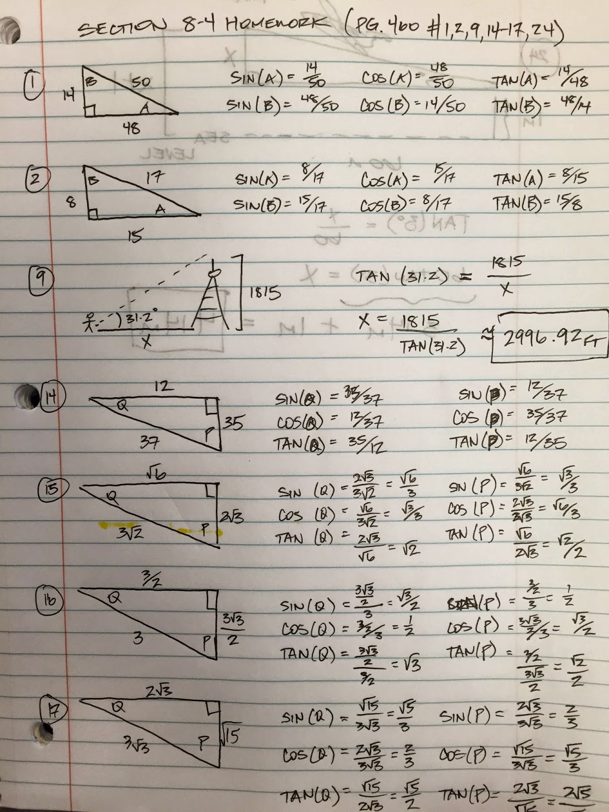 Honors Geometry - Vintage High School: Section 8-4: Introduction to Trig