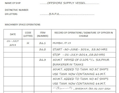 MARINE ENGINEERING: OIL RECORD BOOK ENTRIES ON OFFSHORE VESSELS